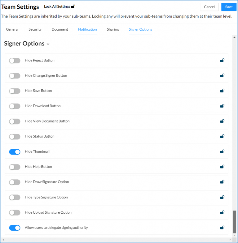 Team Settings: Signer Options - Signority | Secure eSignature Solutions